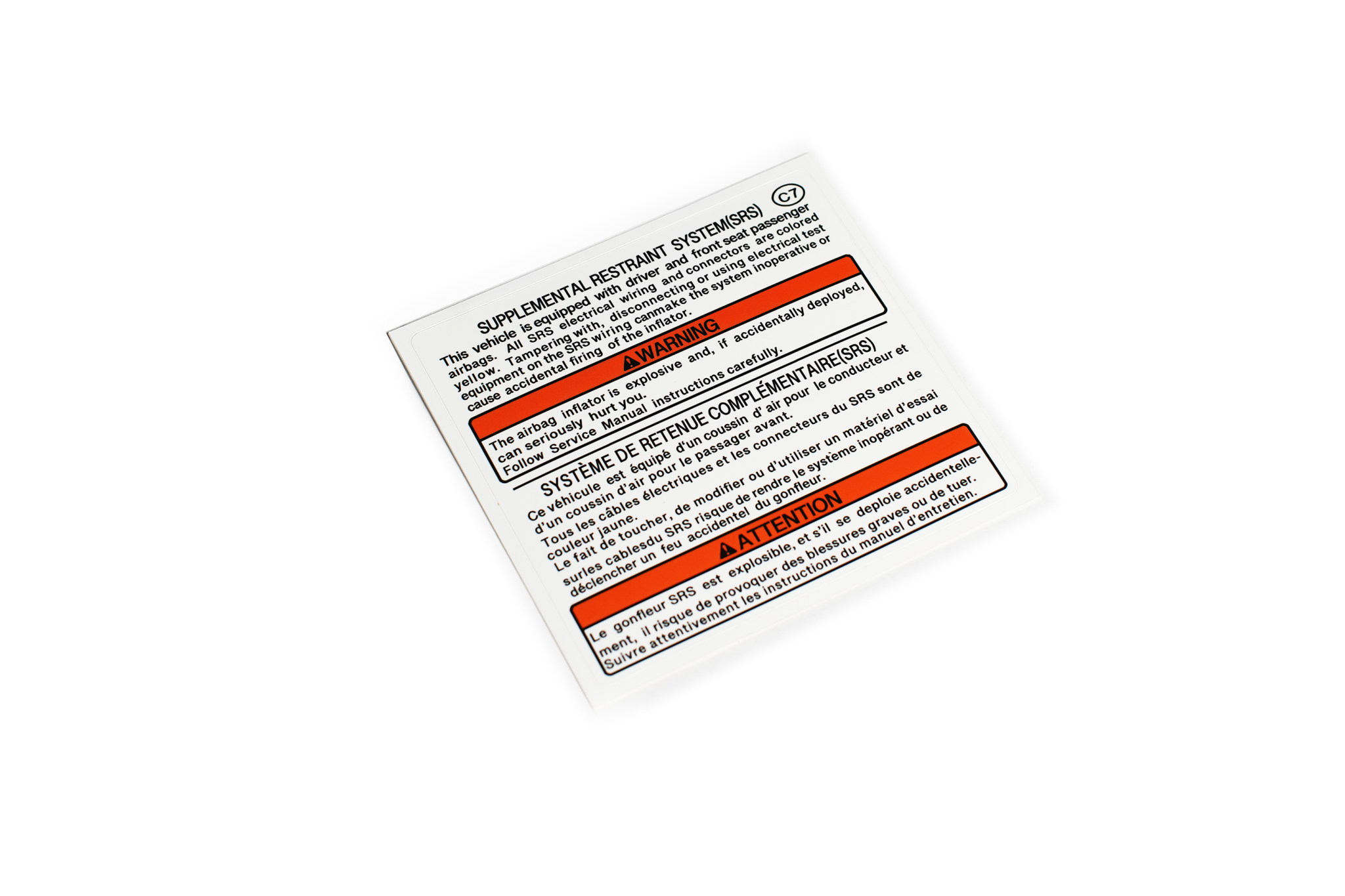 Canadian – Supplemental Restraint Systems (SRS) Sticker – Racing ...