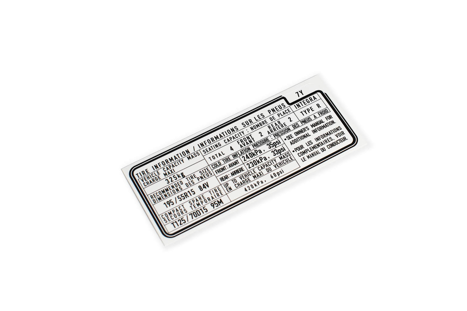 Canadian – Tire Information Sticker for Integra Type R – Racing History ...
